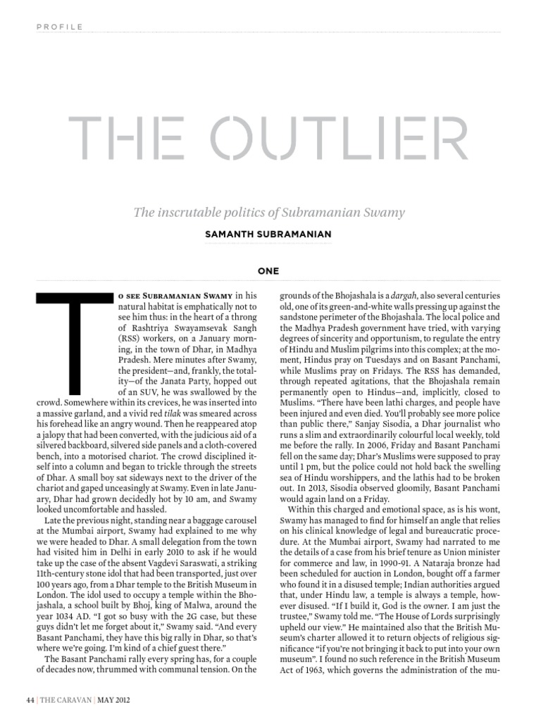 The Inscrutable Politics of Subramanian Swamy | PDF | Bharatiya Janata Party