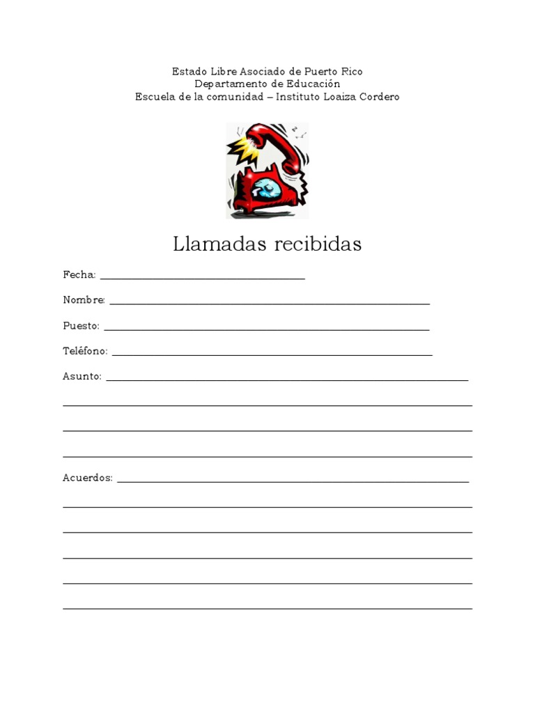Registro de Llamadas Recibidas | PDF | Crecimiento personal y ...