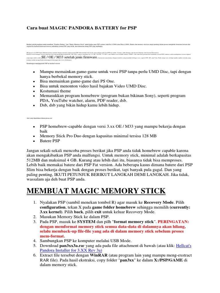 Cara Buat Magic Pandora Battery For PSP | PDF | Komputer | Teknologi ...
