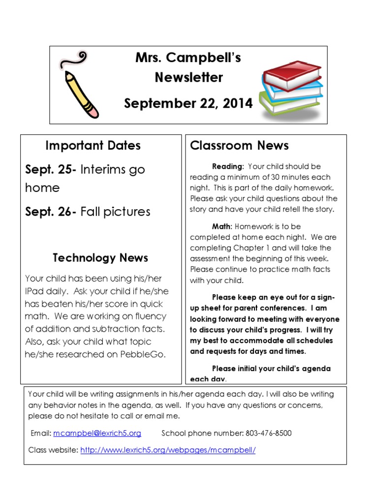 Mrs. Campbell's Classroom Newsletter | PDF | Career & Growth | Self ...