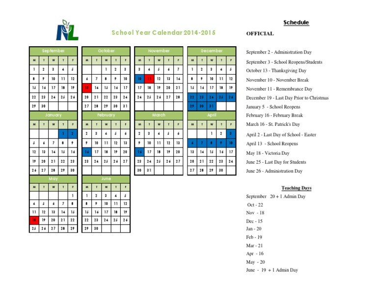 2014-2015 School Year Schedule | PDF