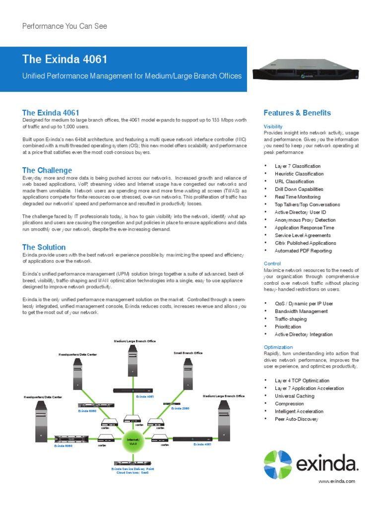 Exinda 4061 Datasheet | PDF | Router (Computing) | Computer Network