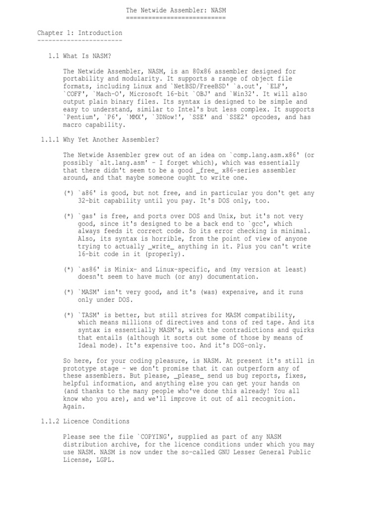 NASM Guide | PDF | Assembly Language | Command Line Interface