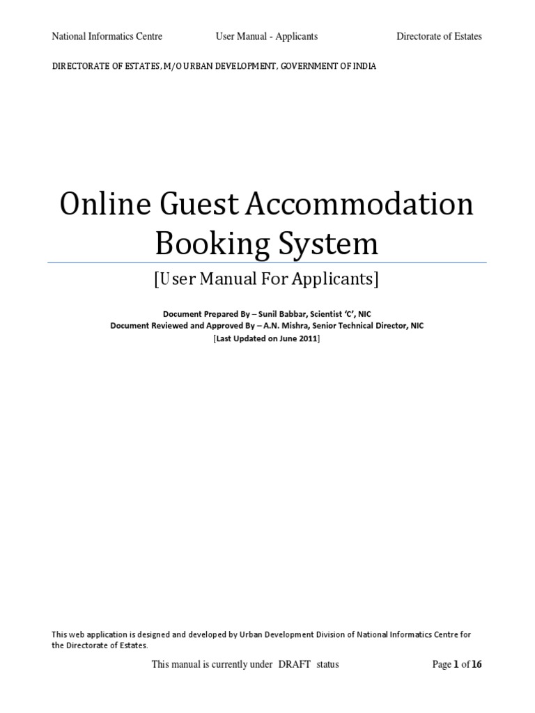 Online Guest Accommodation Booking System: (User Manual For Applicants ...