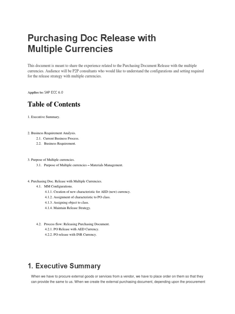 Purchasing Doc Release With Multiple Currencies | PDF | Business ...