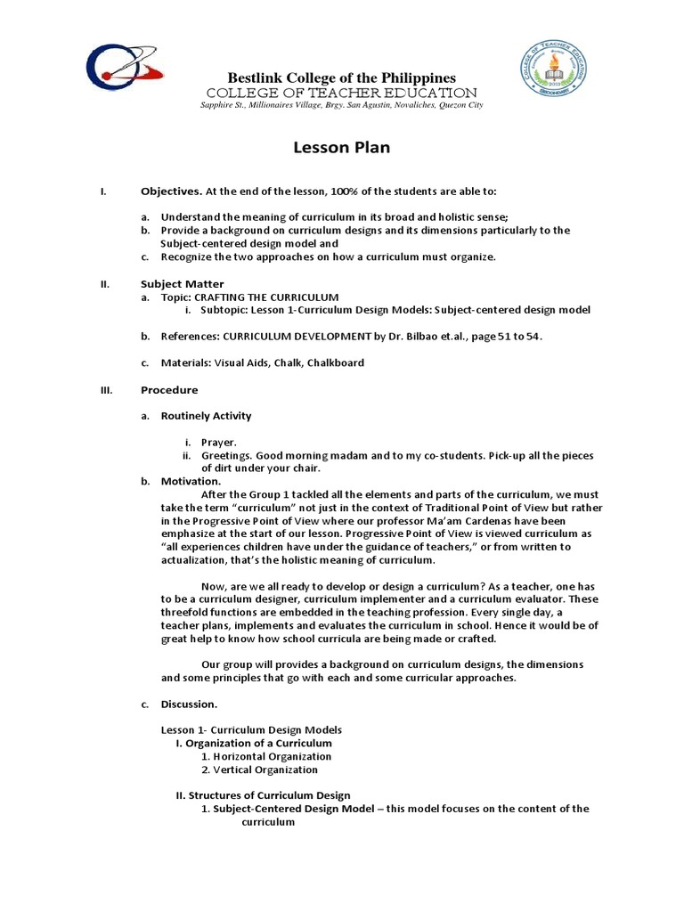 Lesson Plan Final CURDEV | PDF | Curriculum | Lesson Plan