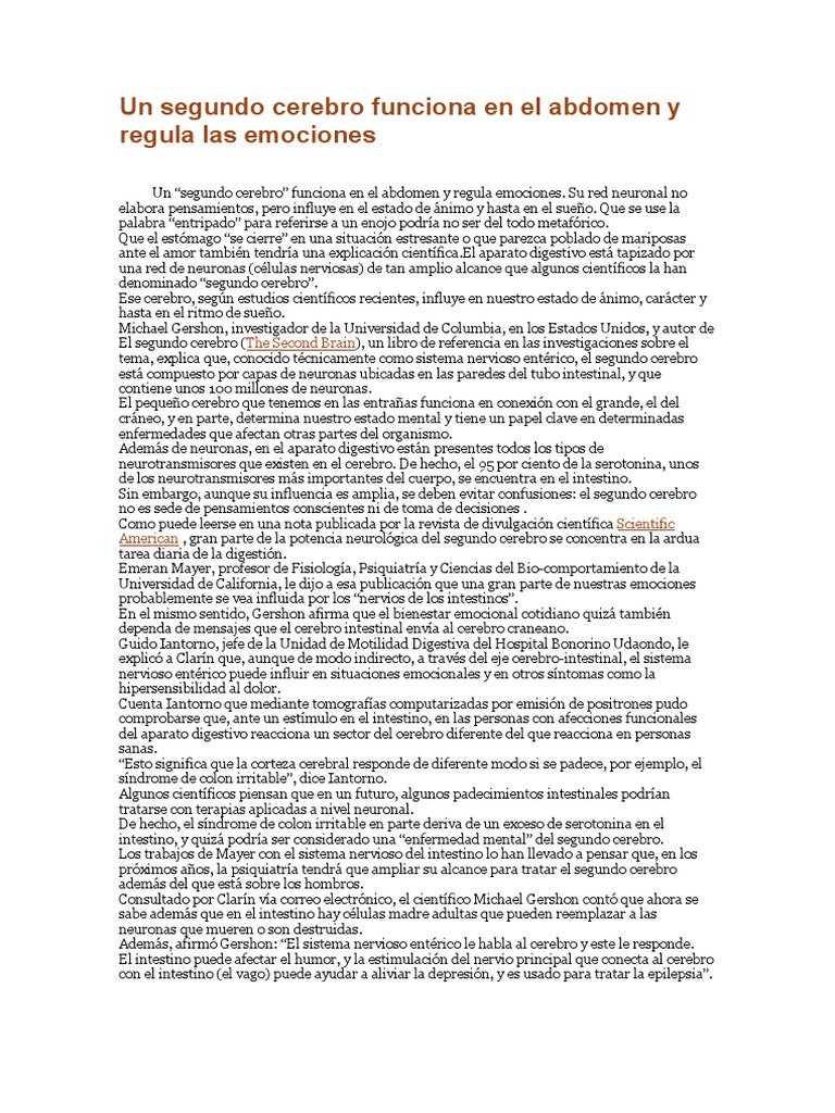 El Segundo Cerebro | PDF | Cerebro | Serotonina