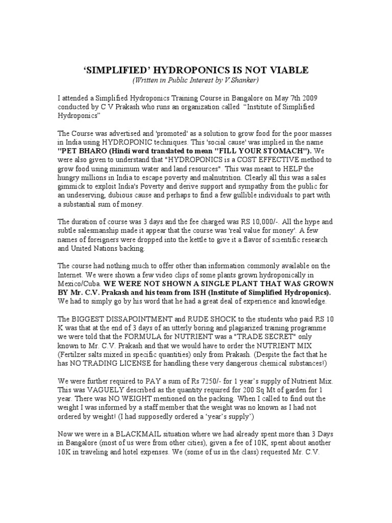 Simplified Hydroponics - Not Viable | PDF | Hydroponics | Poverty