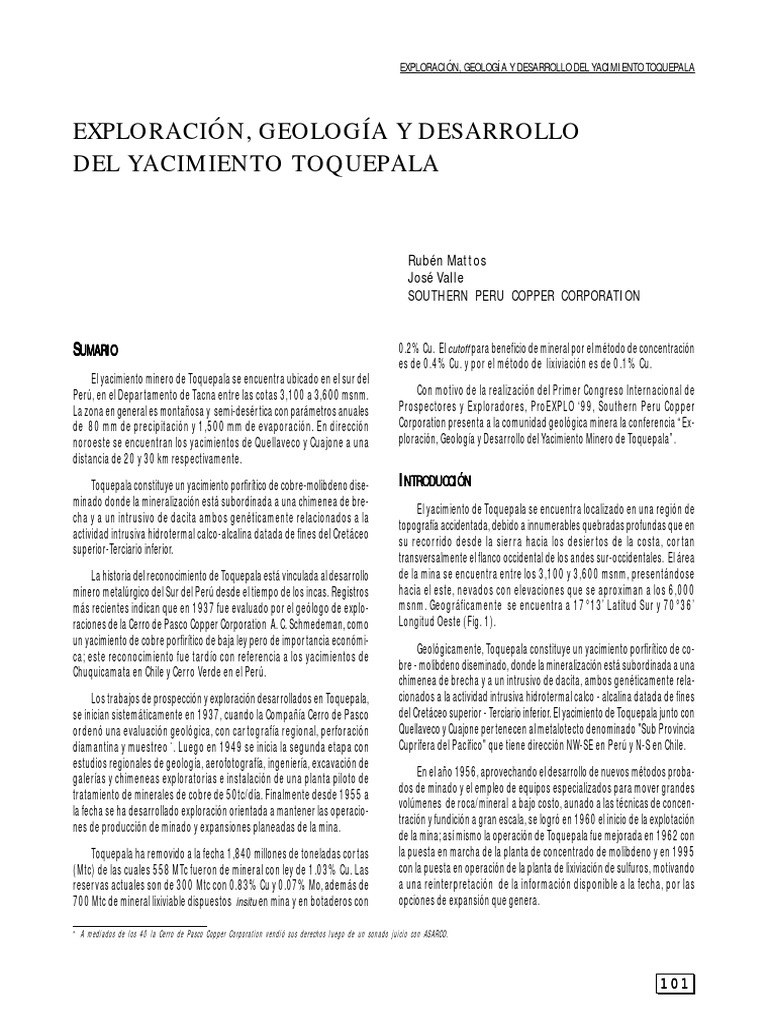 Toquepala | PDF | Geología | Ciencias de la Tierra