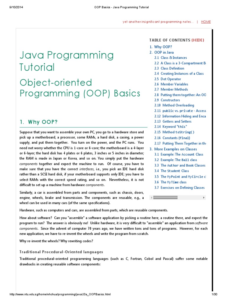 Oop Basics Java Programming Tutorial Pdf Class Computer 5244