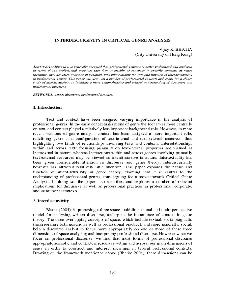 Bhatia-Interdiscursivity in Critical Genre Analysis | PDF | Discourse ...