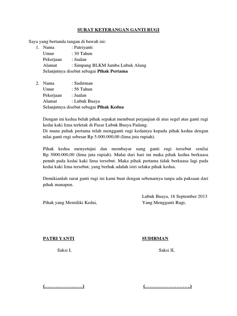 Surat Keterangan Ganti Rugi | PDF