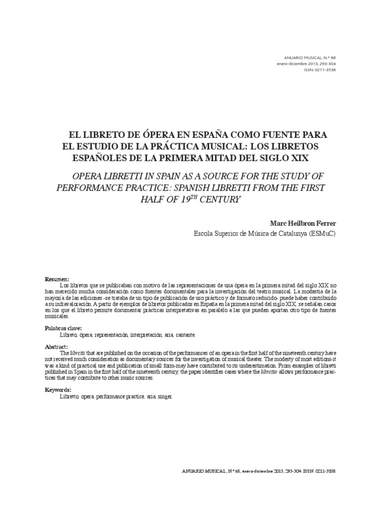 El Libreto de Ópera en España | PDF | Composiciones musicales vocales ...