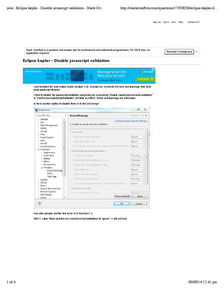Java Eclipse Kepler Disable Javascript Validation Stack Overflow Pdf Java Script 