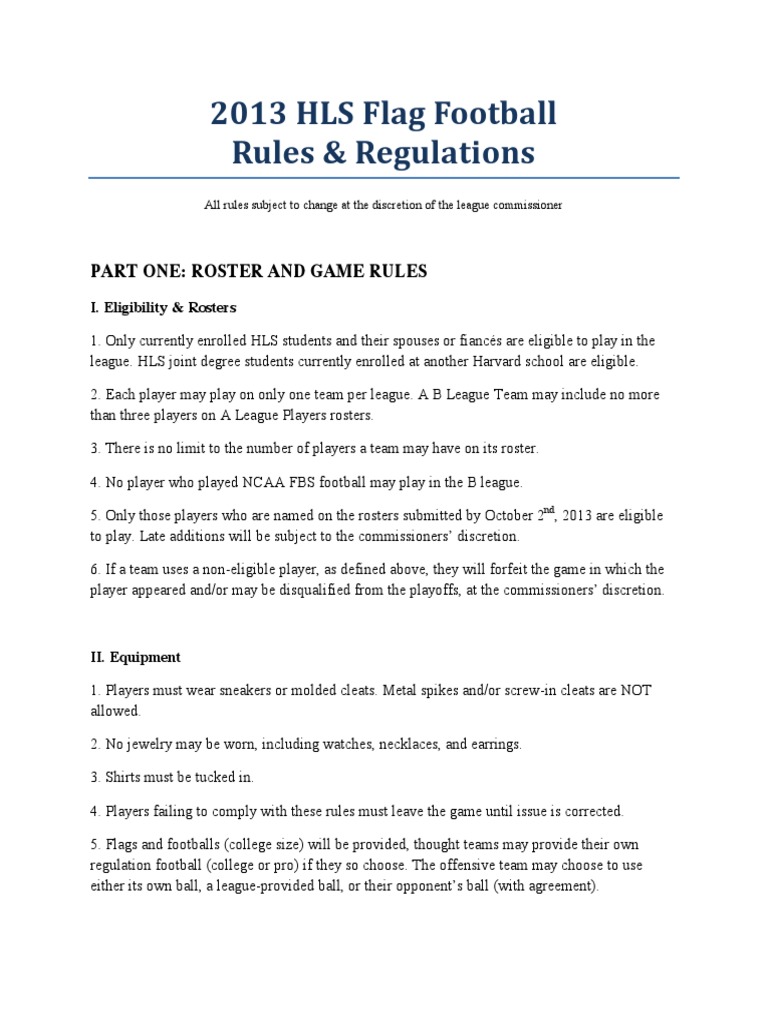2014 HLS Flag Football Rules & Regulations | PDF | Quarterback ...