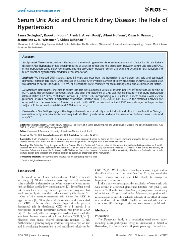 Serum Uric Acid and Chronic Kidney Disease The Role of Hypertension ...