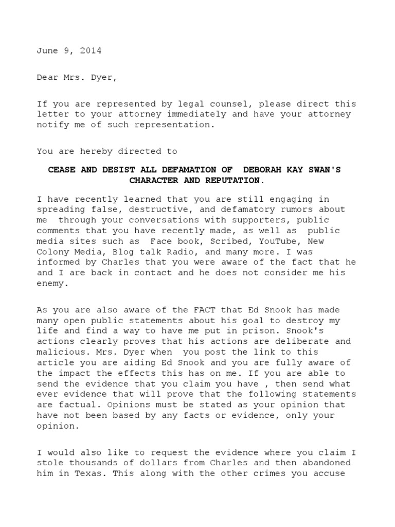 Deborah Swan Sent A " Retraction Notice" To Jan Dyer | PDF | Legal ...