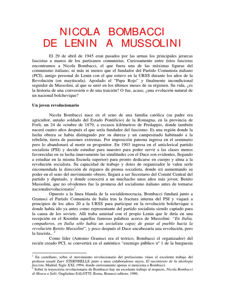 Nicola Bombacci. de Lenin A Mussolini - Norling, Erik | PDF | Benito ...