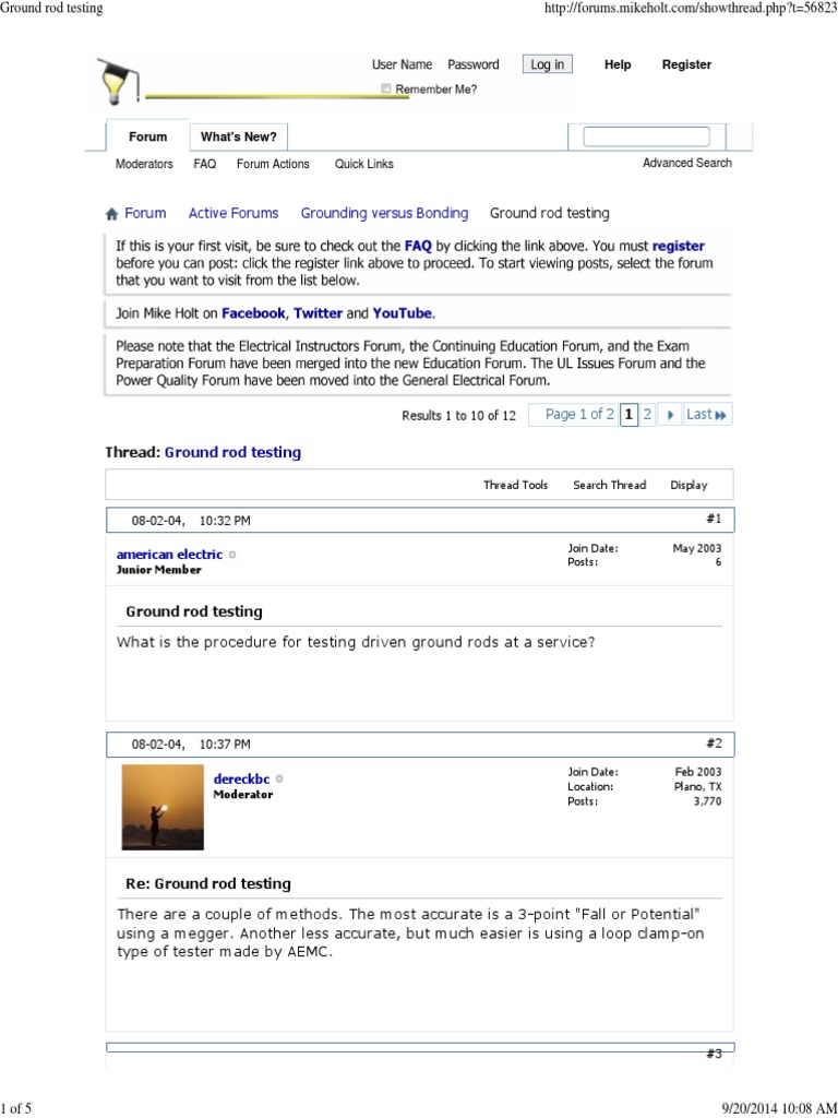Ground Rod Testing | Internet Forum | Electrical Resistance And Conductance