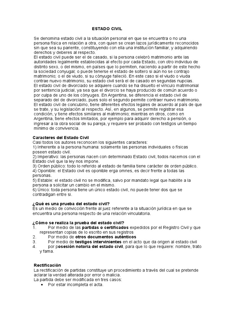 Tipos y Características del Estado Civil | PDF | Divorcio | Estado civil
