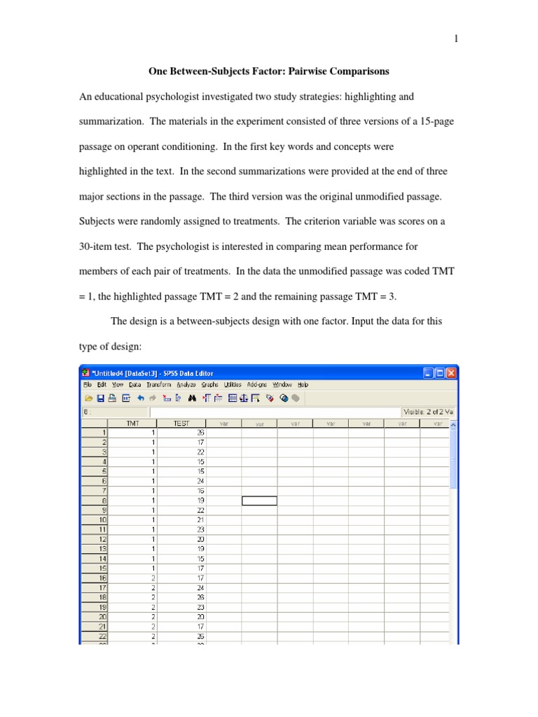 One Between-Subjects Factor: Pairwise Comparisons | PDF | Errors And Residuals | Matrix ...