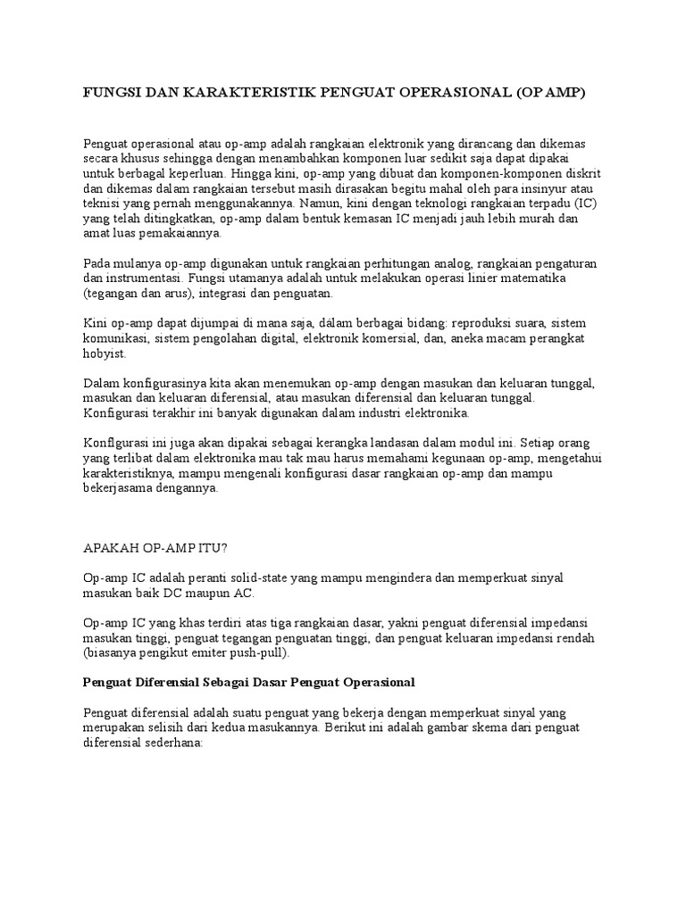 Fungsi Dan Karakteristik Penguat Operasional | PDF