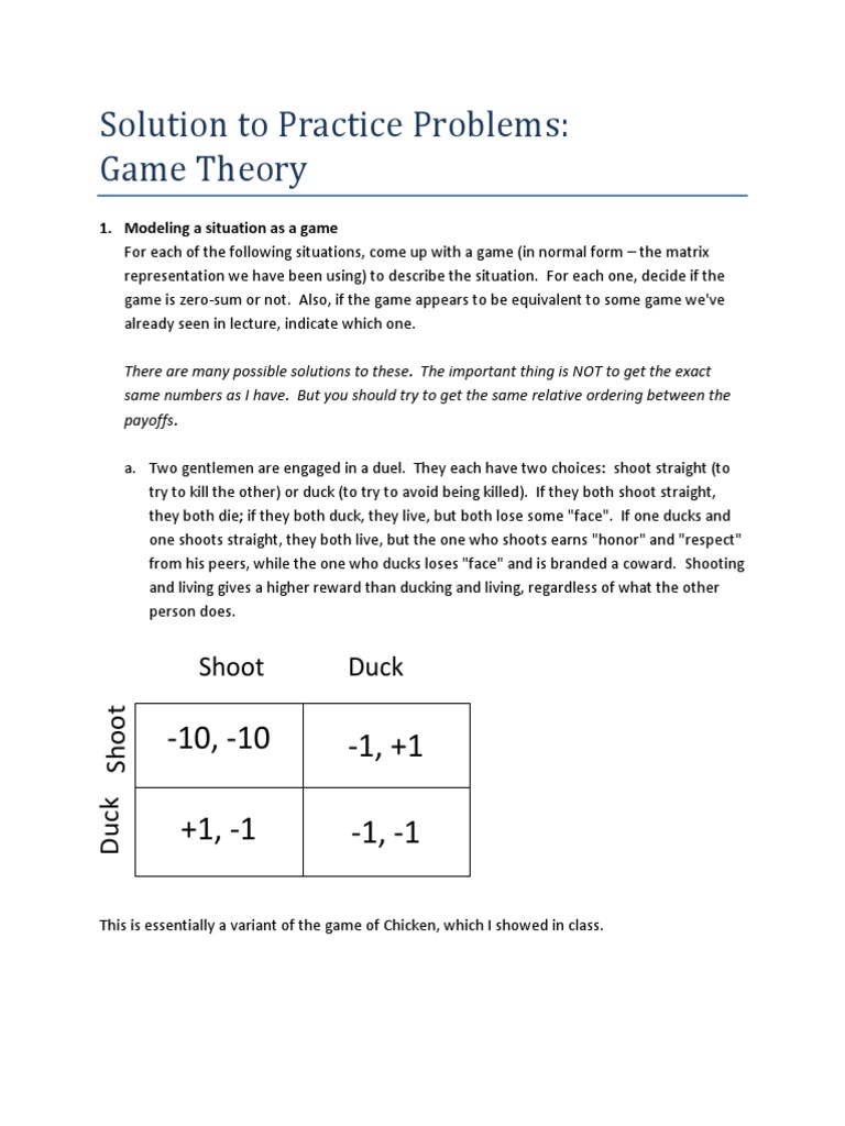 Solution Practice Problems Game Theory | Leisure Activities | Game Theory