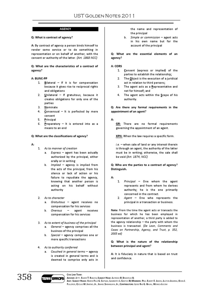 Agency (UST) | PDF | Law Of Agency | Trust Law