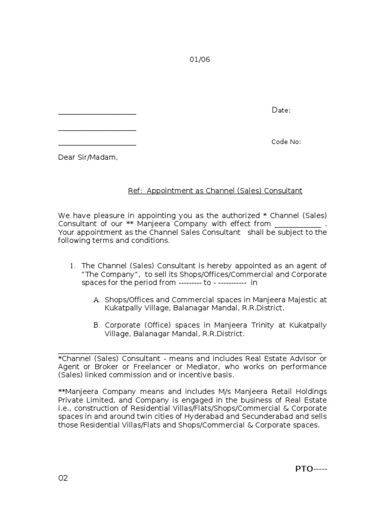Channel Sales Consultant Appointment Letter | PDF | Sales | Income Tax ...