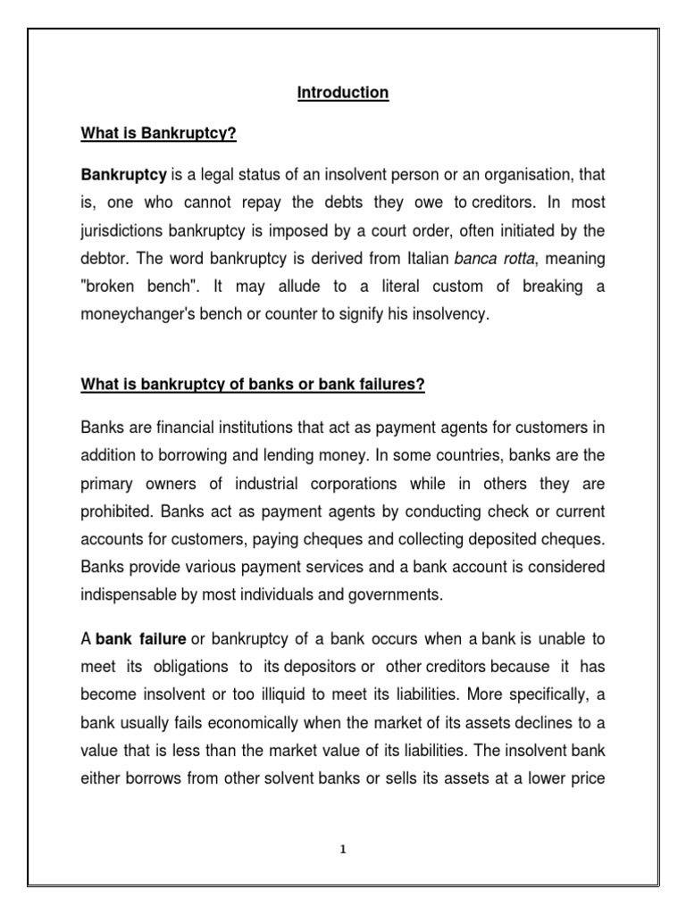 Project On Bankruptcy of Banks | PDF | Bank Run | Banks