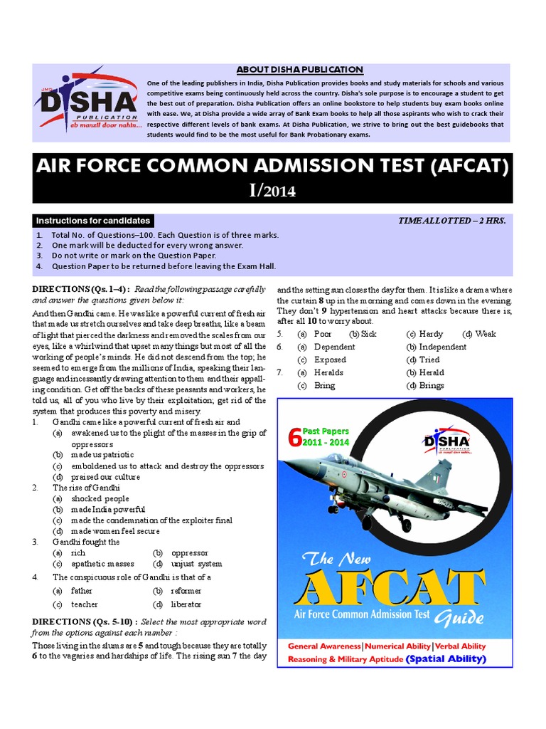 Air Force Common Admission Test (Afcat) 2014 | Download Free PDF ...