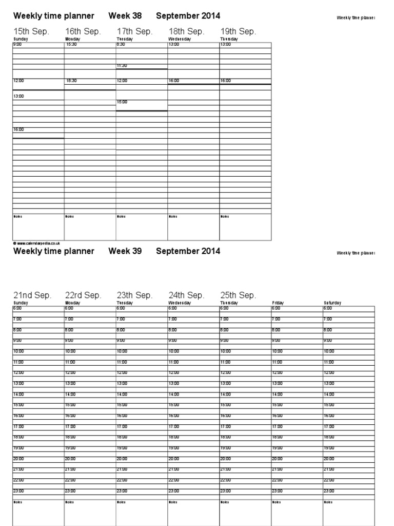 Weekly Calendar 2014 Time Planner | PDF | Sports