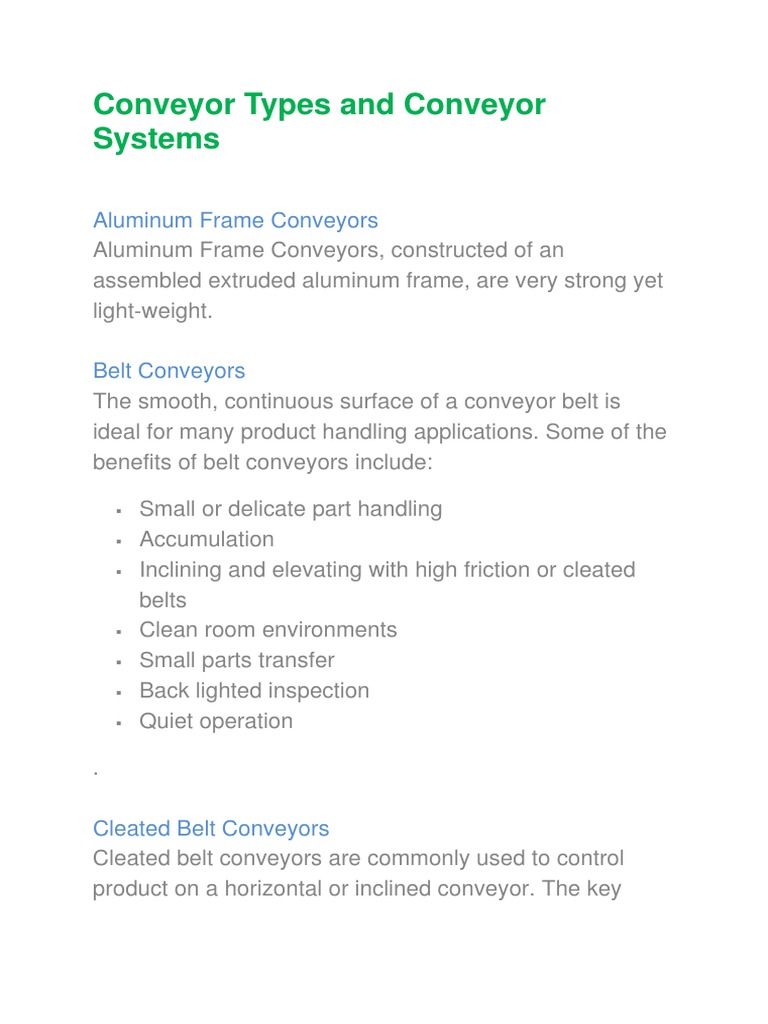 Conveyor Types and Conveyor System | PDF