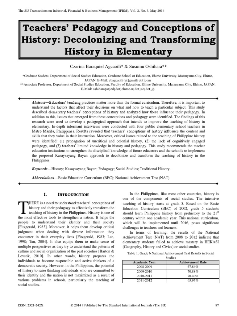 Teachers' Pedagogy and Conceptions of History: Decolonizing and ...