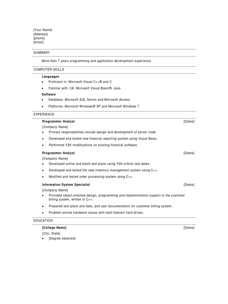 Computer Programmer Resume | PDF