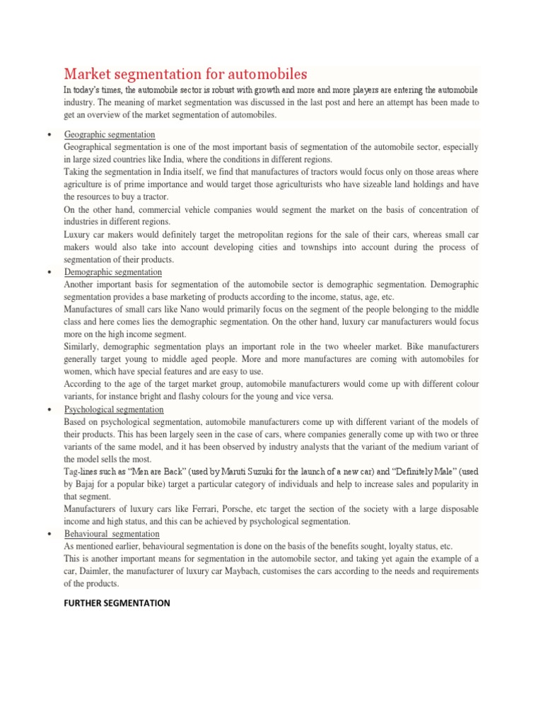Automobile Market Segmentation Overview | PDF | Market Segmentation ...