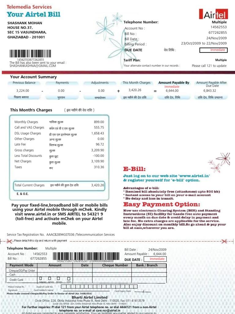 Telephone Bill Oct | PDF | Cheque | Fee