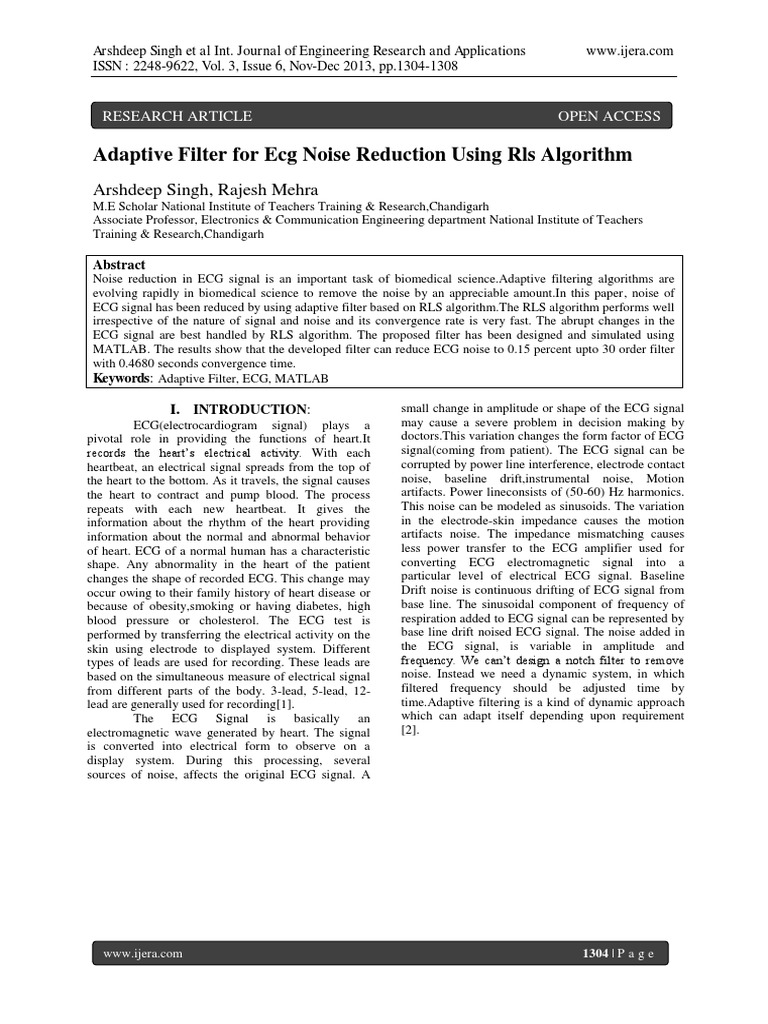 Adaptive Filter for ECG Noise Reduction Using RLS Algorithm: An Analysis of ECG Noise Reduction ...