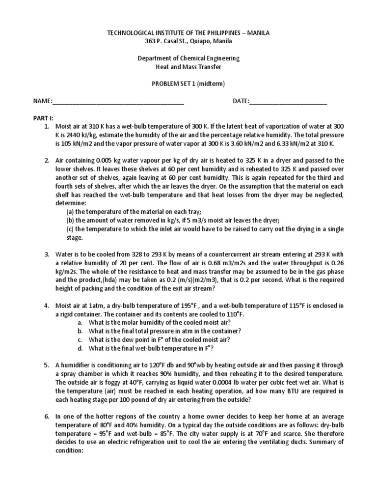 Problem Set H M Midterms | PDF | Humidity | Relative Humidity