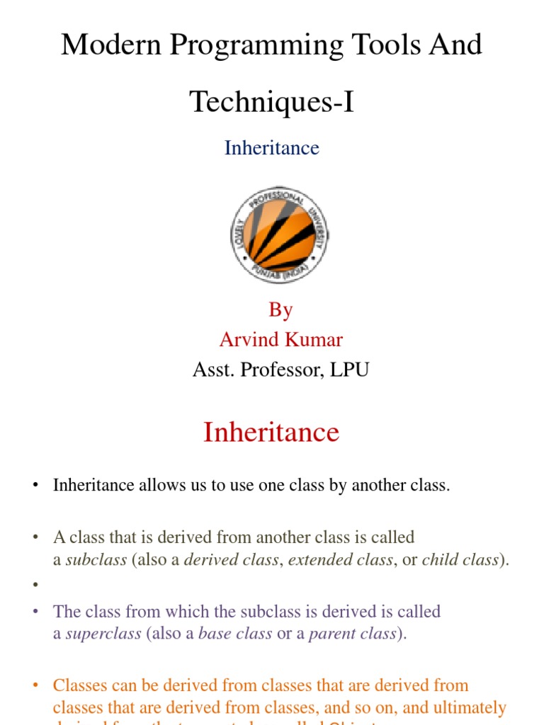 Modern Programming Tools and Techniques-I: Inheritance | PDF ...