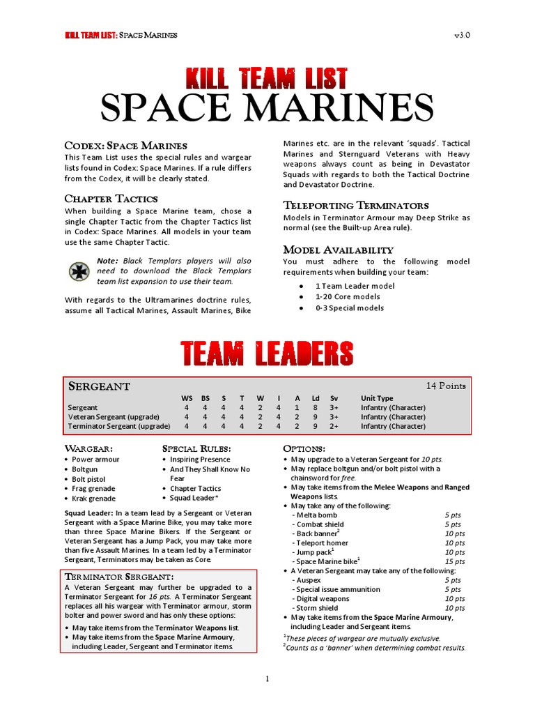 Space Marine Kill Team Roster Guide | PDF | Infantry | Wars & Military