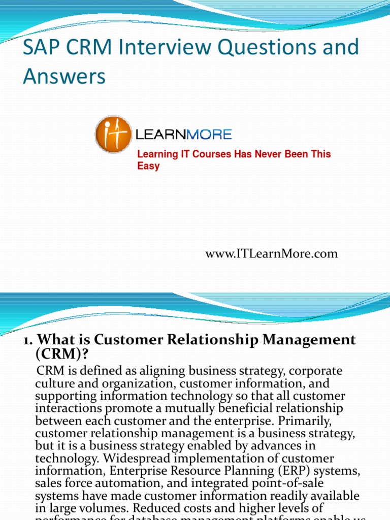 Sap Crm Interview Questions Answers Pdf Customer Relationship Management Enterprise