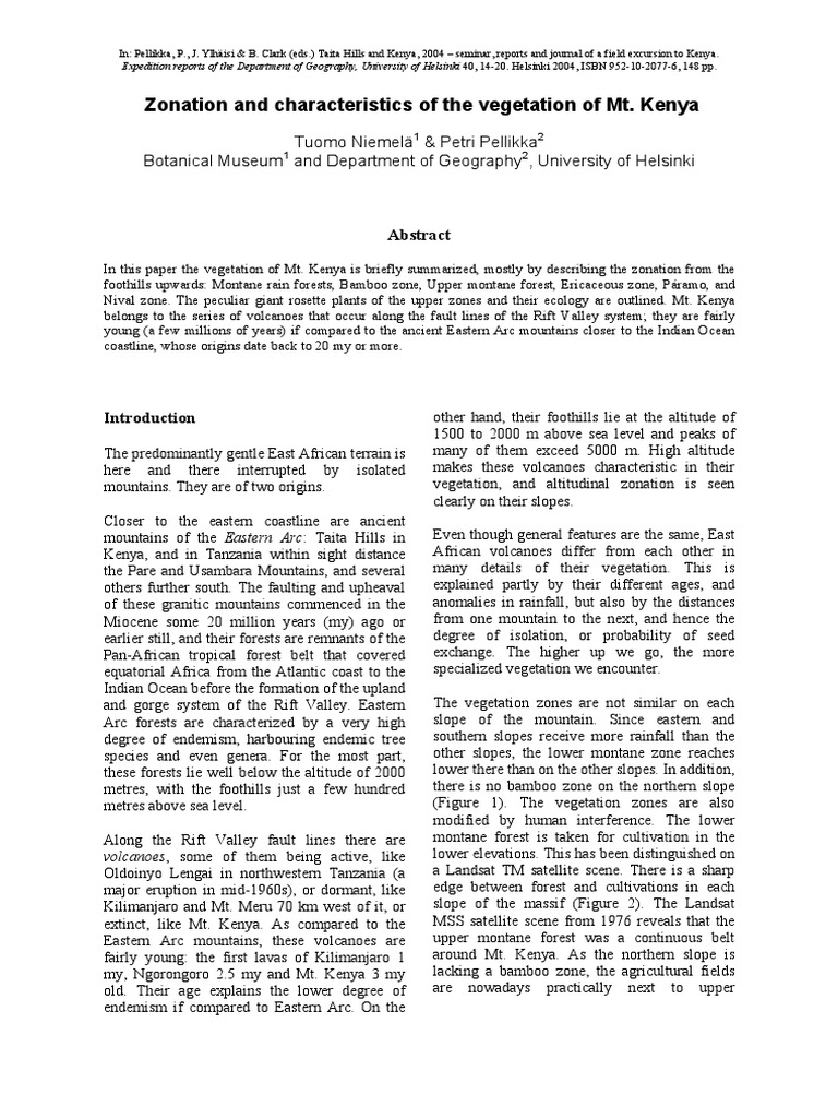 Zonation and Characteristics of The Vegetation of Mt. Kenya | PDF ...