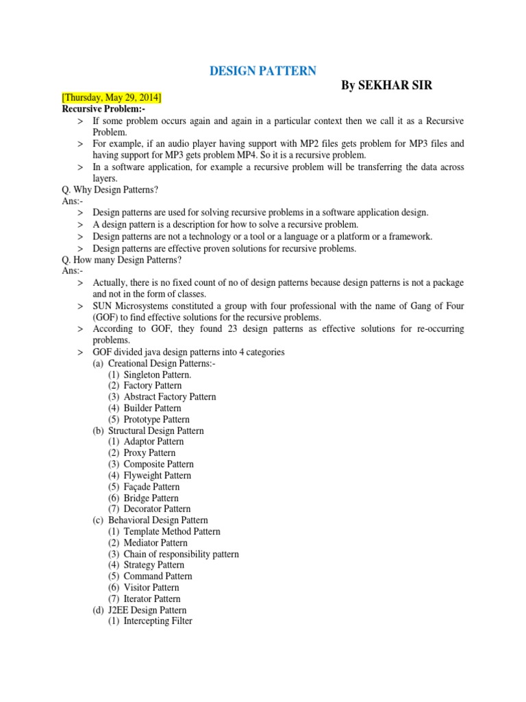Design Pattern By Sekhar Sir Pdf Method Computer Programming Object Computer Science