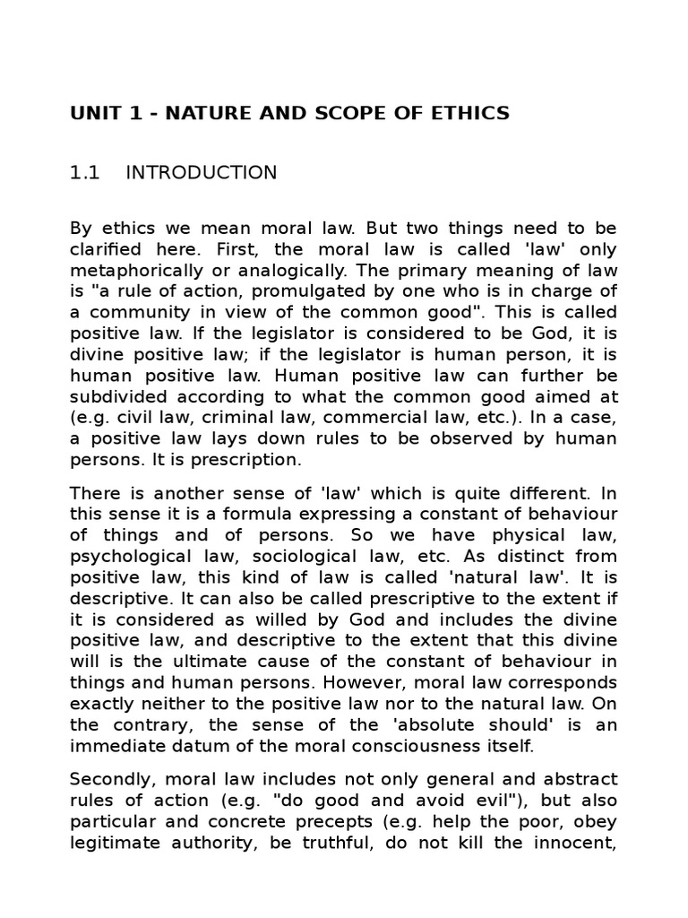 Unit 1 - Nature and Scope of Ethics | PDF | Intuition | Morality