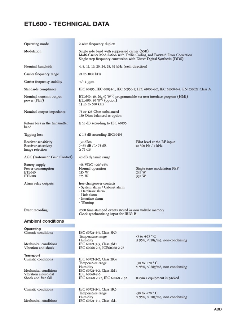 Technical Data FinalABBETL600 | PDF | Bandwidth (Signal Processing) | Bit Rate