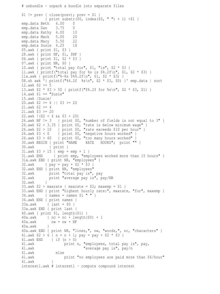 Awk Code | PDF | Unix Software | Computer Programming Awk Code | PDF | Unix Software | Computer Programming