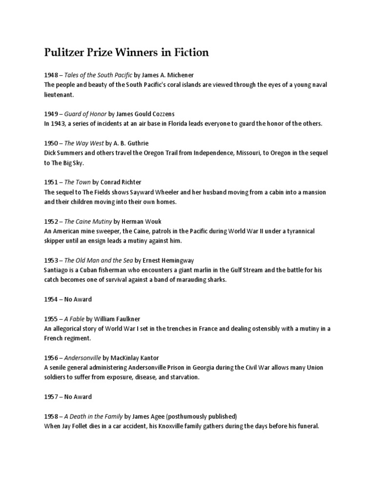 Pulitzer Prize Winners 1948-2010 | PDF | English Language Literature ...