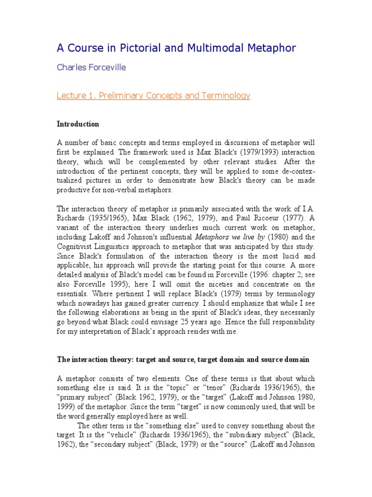 A Course in Pictorial and Multimodal Metaphor - Forceville | PDF ...