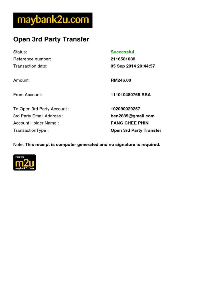 Successful 3rd Party Transfer Receipt | PDF | Business